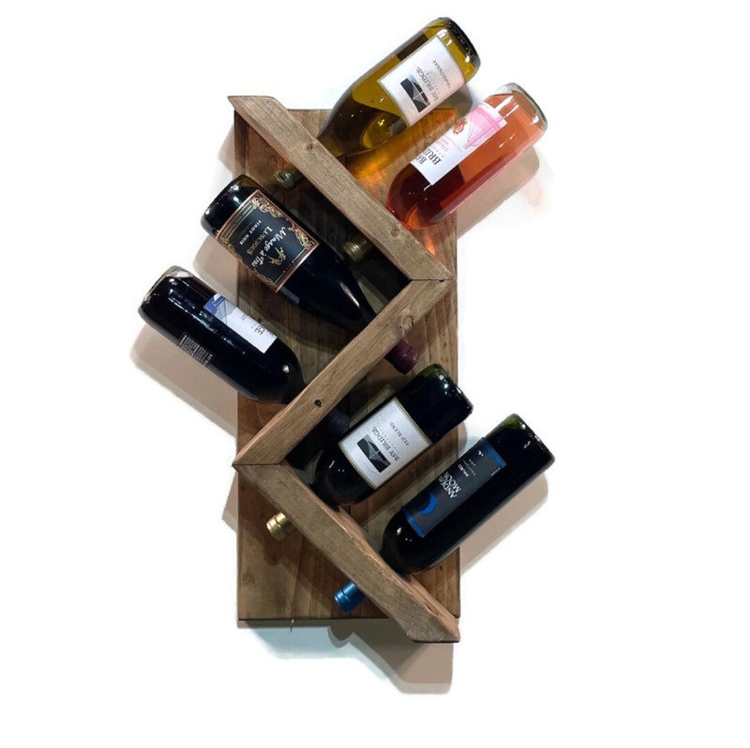 Zig Zag Wall Mounted Rustic Wooden 6 Bottle Wine Rack - Etsy