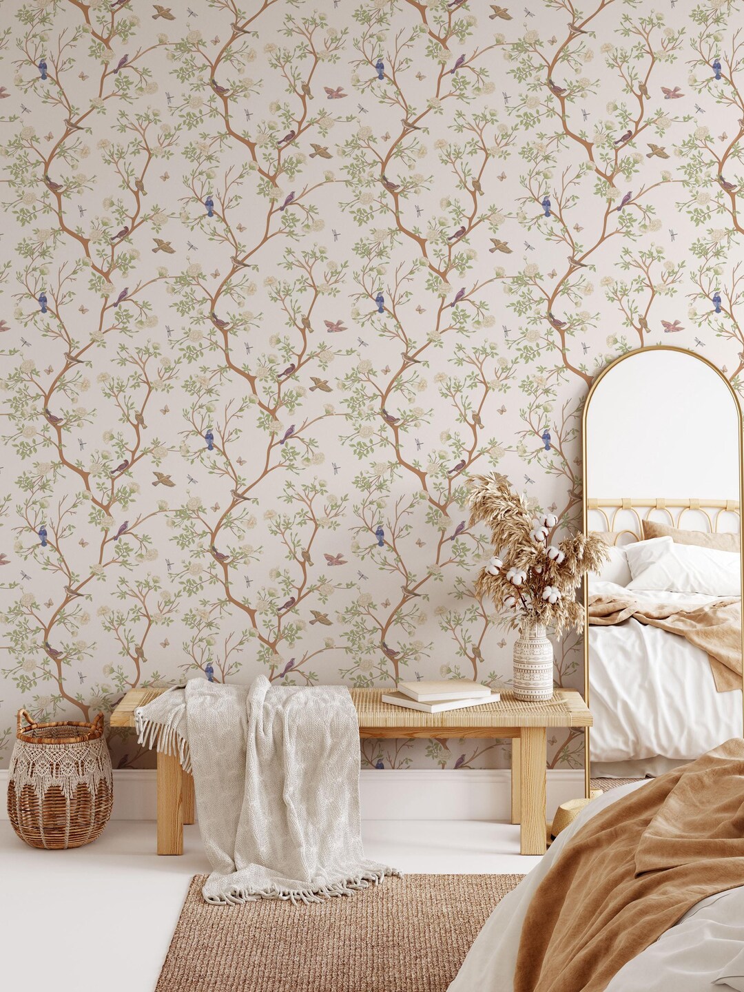 CORA S Chinoiserie Removable WALLPAPER Peel & Stick CANVAS Floral ...