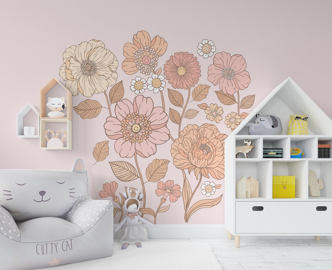 Peel & Stick Removable FLOWERS Wall Decals ASPEN Botanical Wallpaper ...