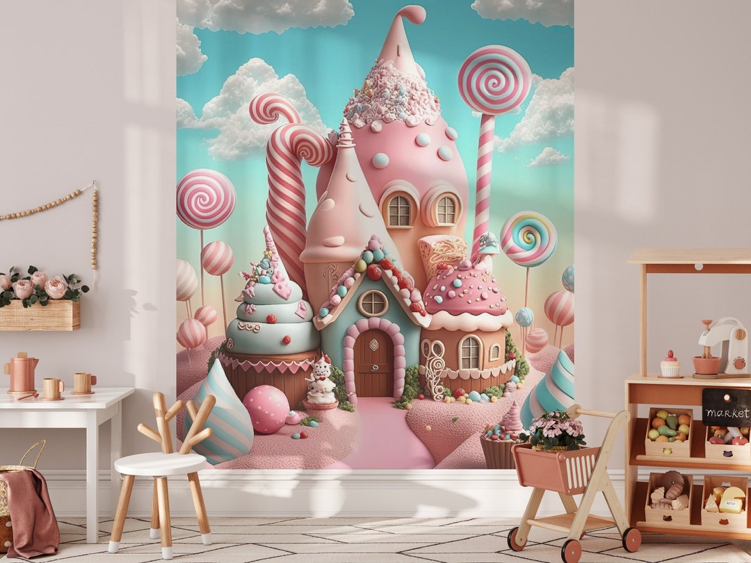 WALLPAPER Mural CANDY KINGDOM, Peel & Stick Fabric Kids Bedroom ...
