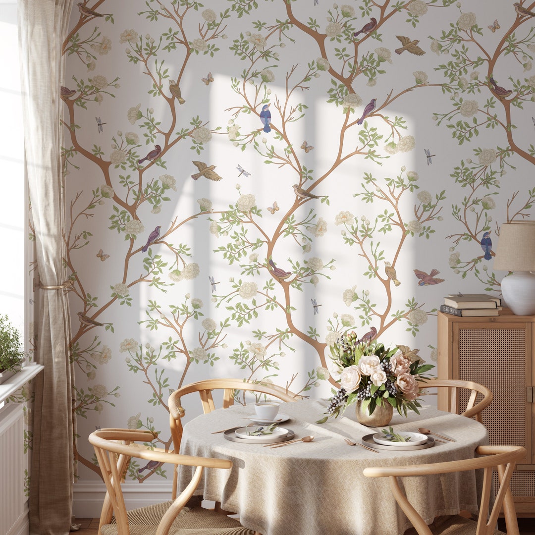 CORA Chinoiserie Removable WALLPAPER Peel & Stick CANVAS Floral ...