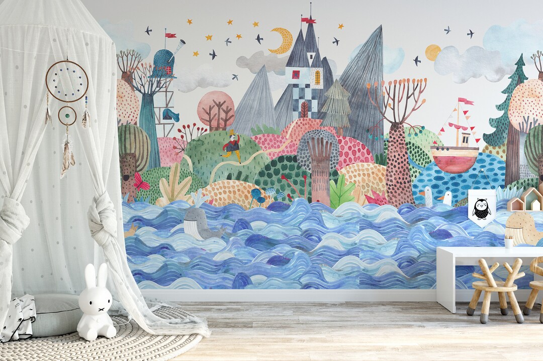 UNPASTED Traditional WALLPAPER GENESIS Mural Kids Bedroom Nursery ...