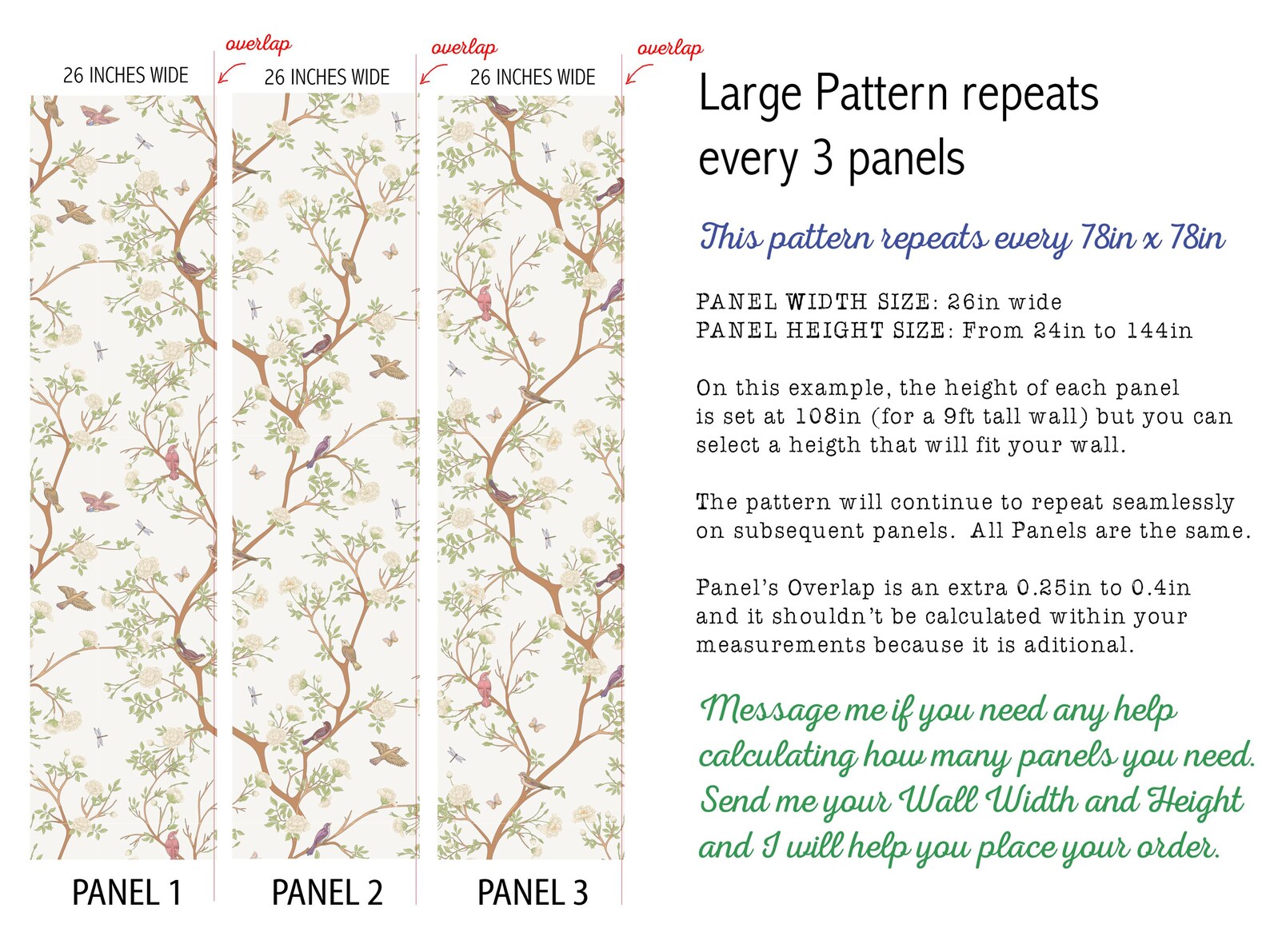 Peel & Stick WALLPAPER Fabric SELINA Chinoiserie Floral Mural Pattern ...