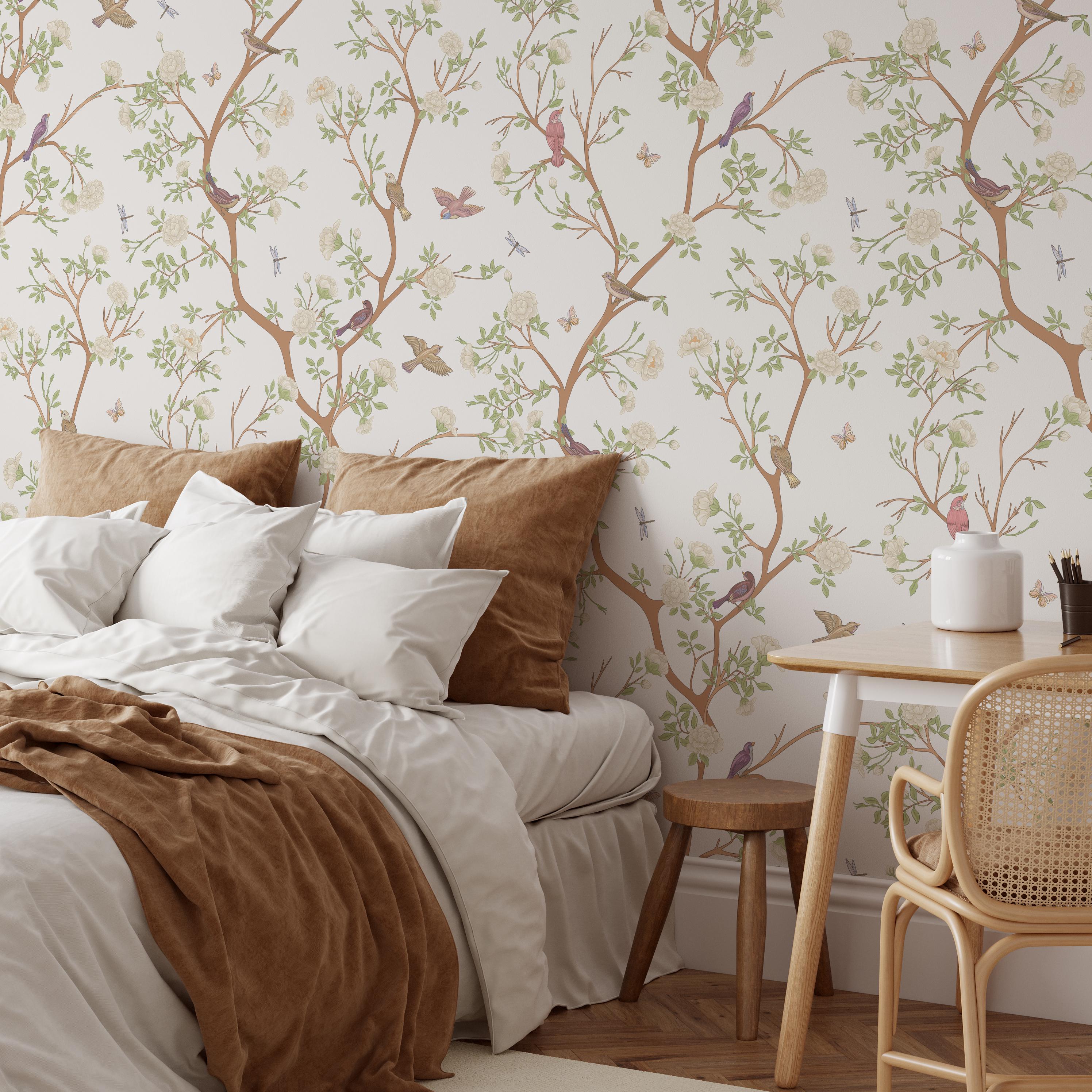 Peel & Stick WALLPAPER Fabric SELINA Chinoiserie Floral Mural Pattern ...