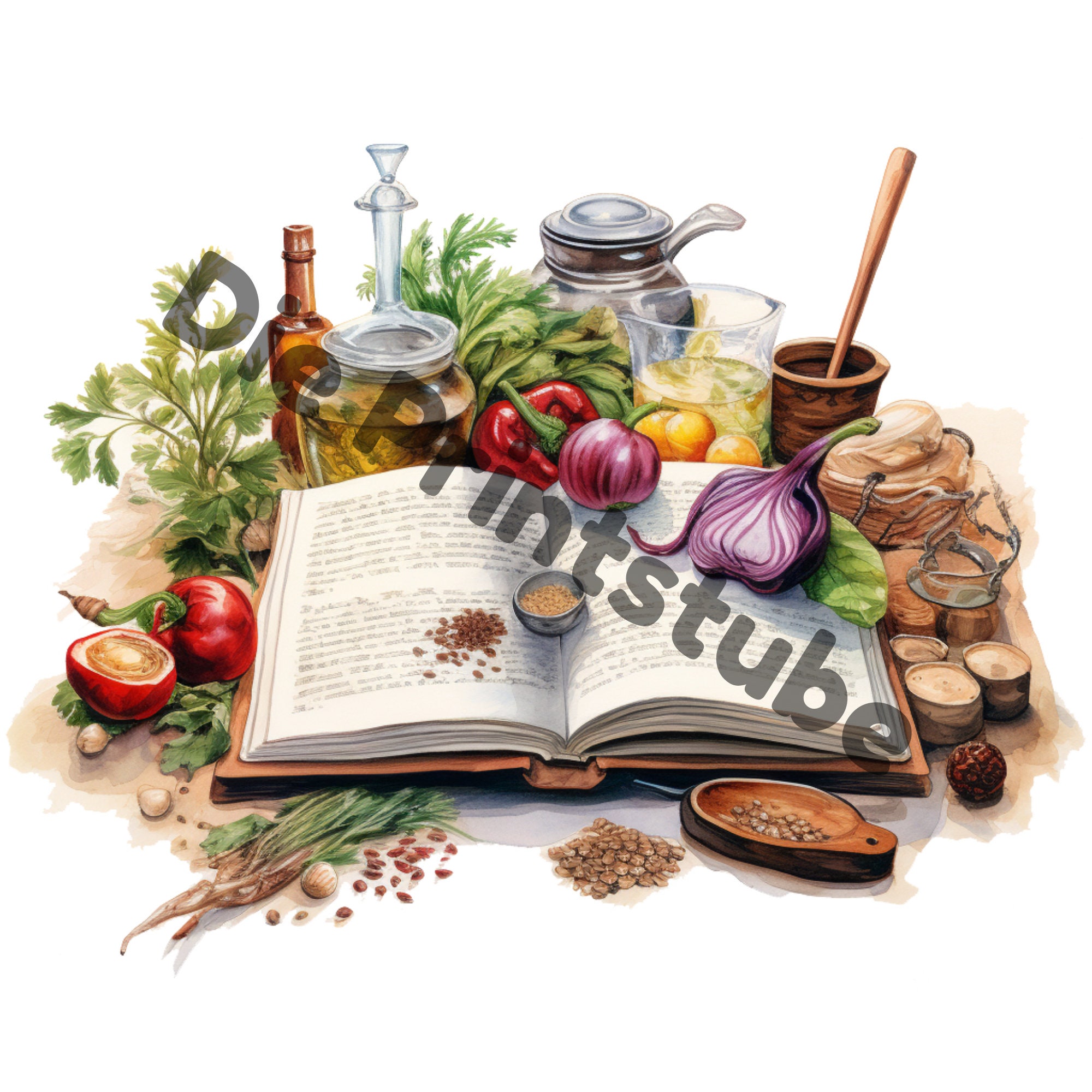 Watercolor Cookbook Clipart Kitchen Clipart Cookbook PNG - Etsy