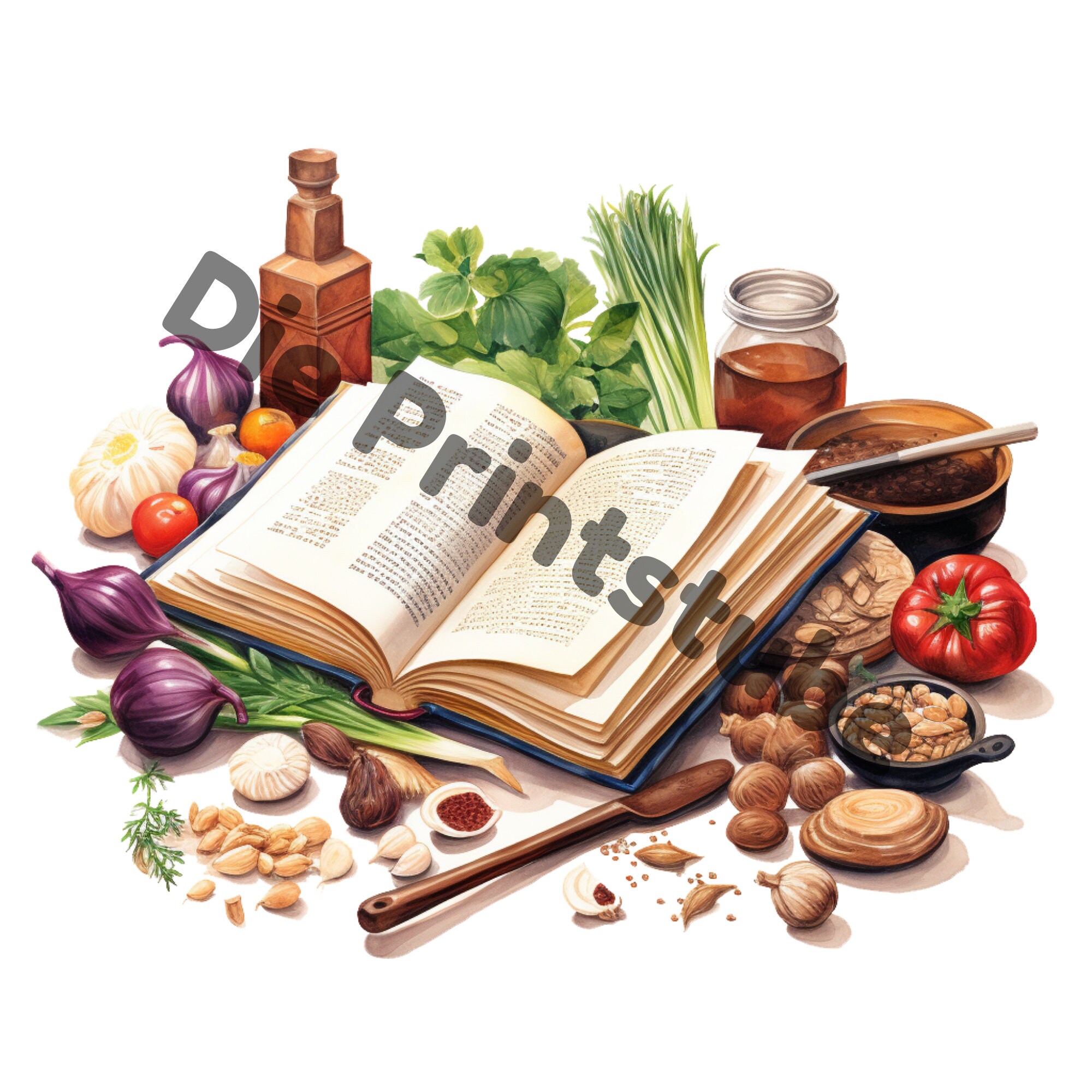 Watercolor Cookbook Clipart Kitchen Clipart Cookbook PNG - Etsy