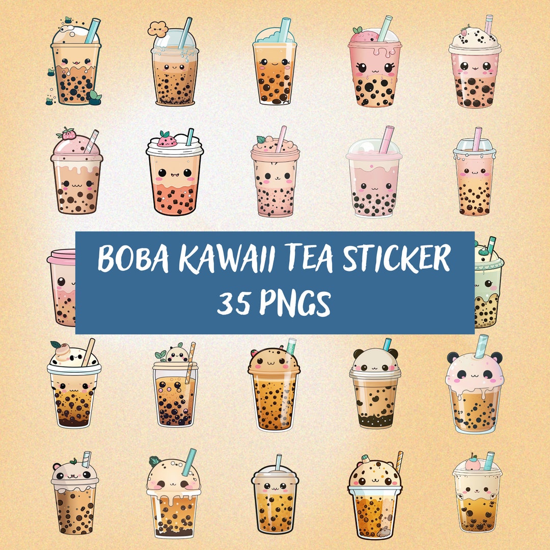 35 Boba Kawaii Tea Sticker, Animal Bubble Drinks Sticker Sheet Template ...