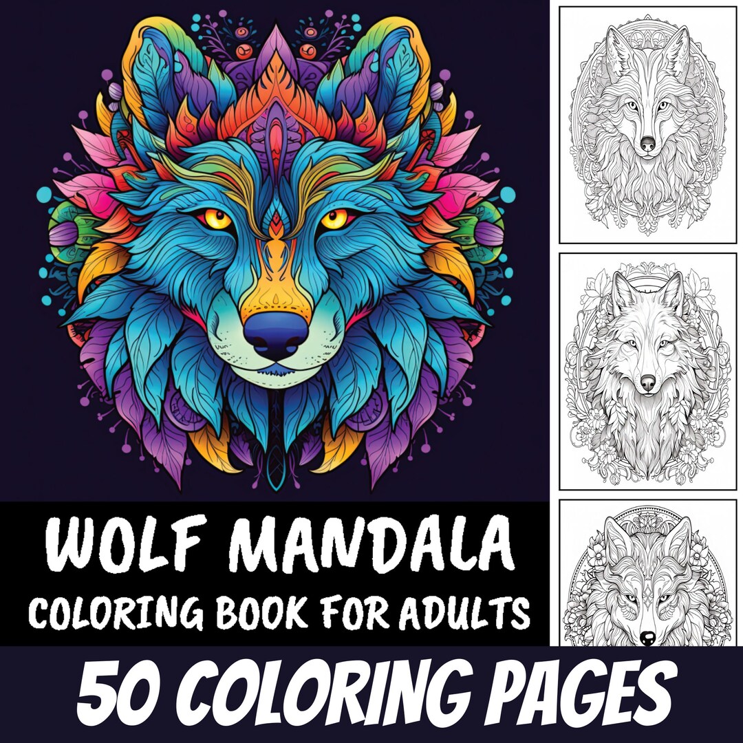 50 Wolf Mandala Coloring Book Pages, Coloring Book, Printable Coloring ...