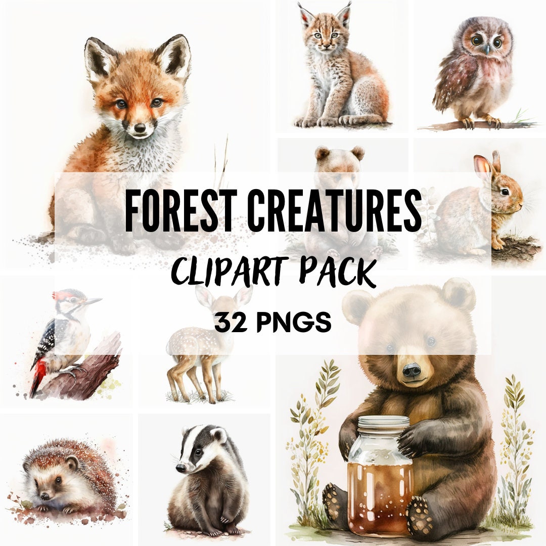 Forest Animals Clipart Watercolor, Digital Download, High Quality Pngs ...