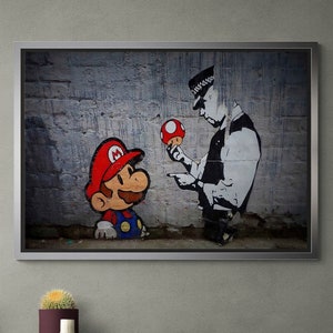 BANKSY Super Mario Wall Art, Super Mario Graffiti, Banksy Framed Canvas ...