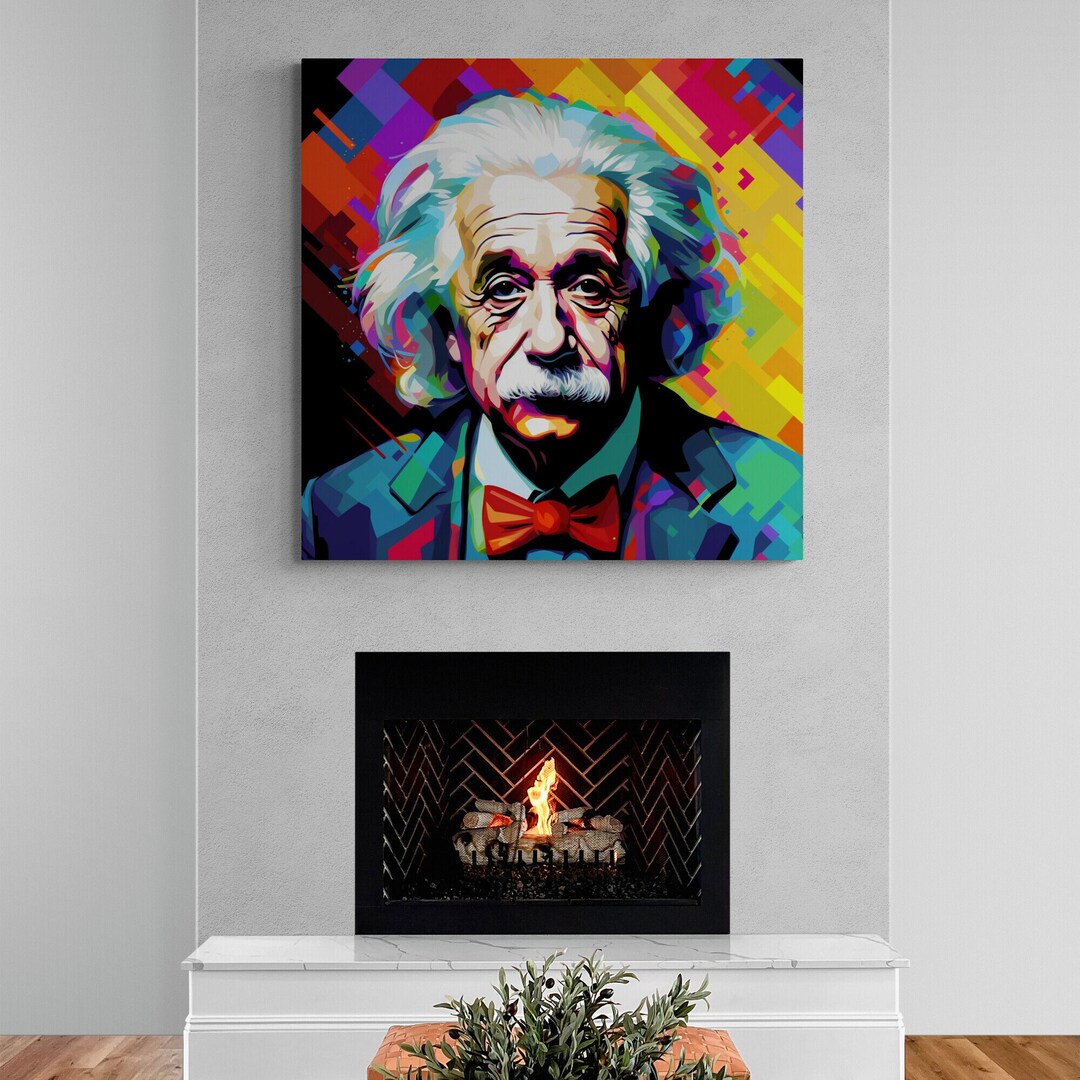 Albert Einstein Wall Art, Colorful Framed Canvas, Einstein Canvas ...