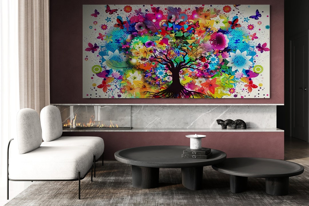 Mixed Color Wall Art, Colurful Canvas Art, Butterfly and Tree Wall Art ...