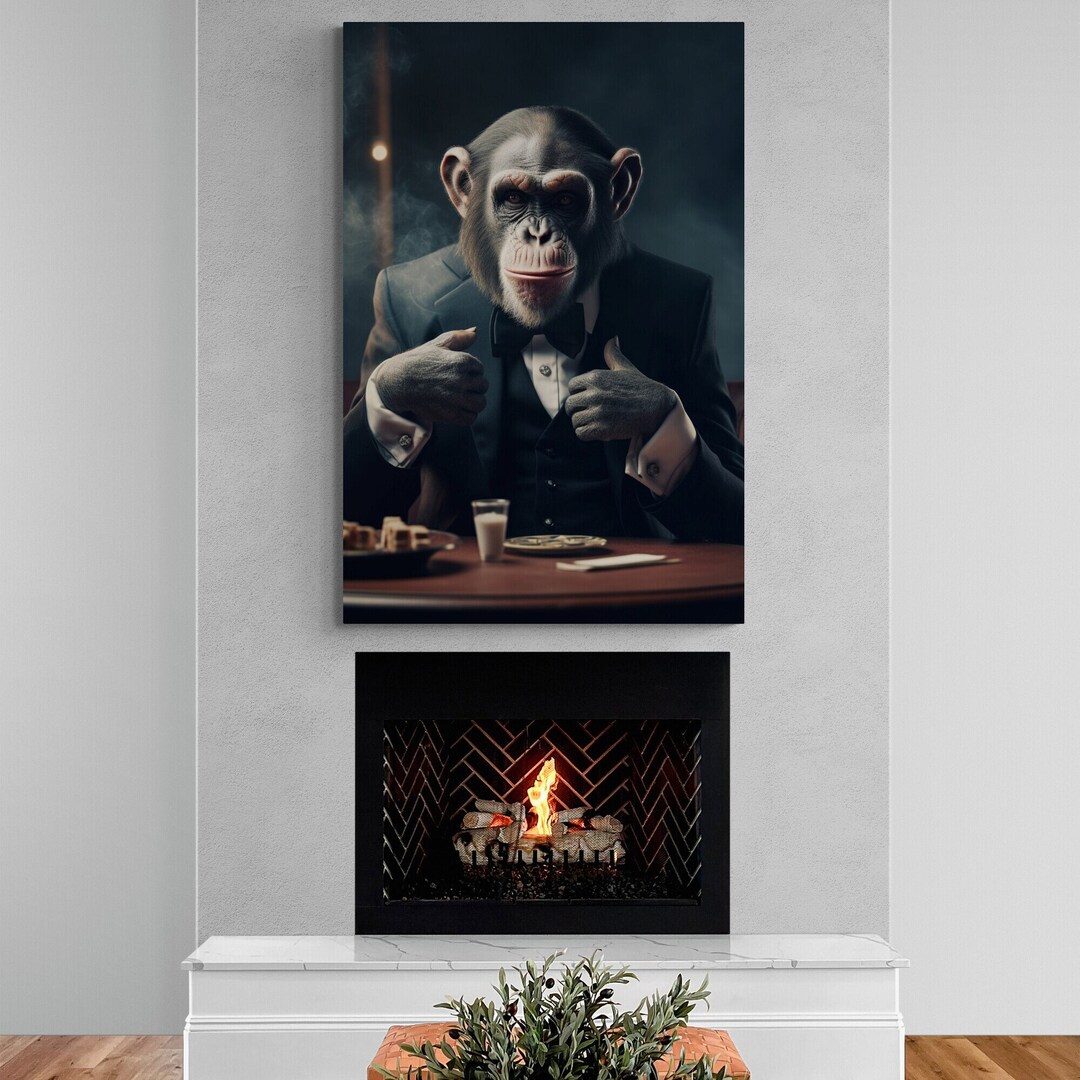 Monkey in Suit Framed Canvas, Animal Wall Art, Monkey Wall Art, Fun ...
