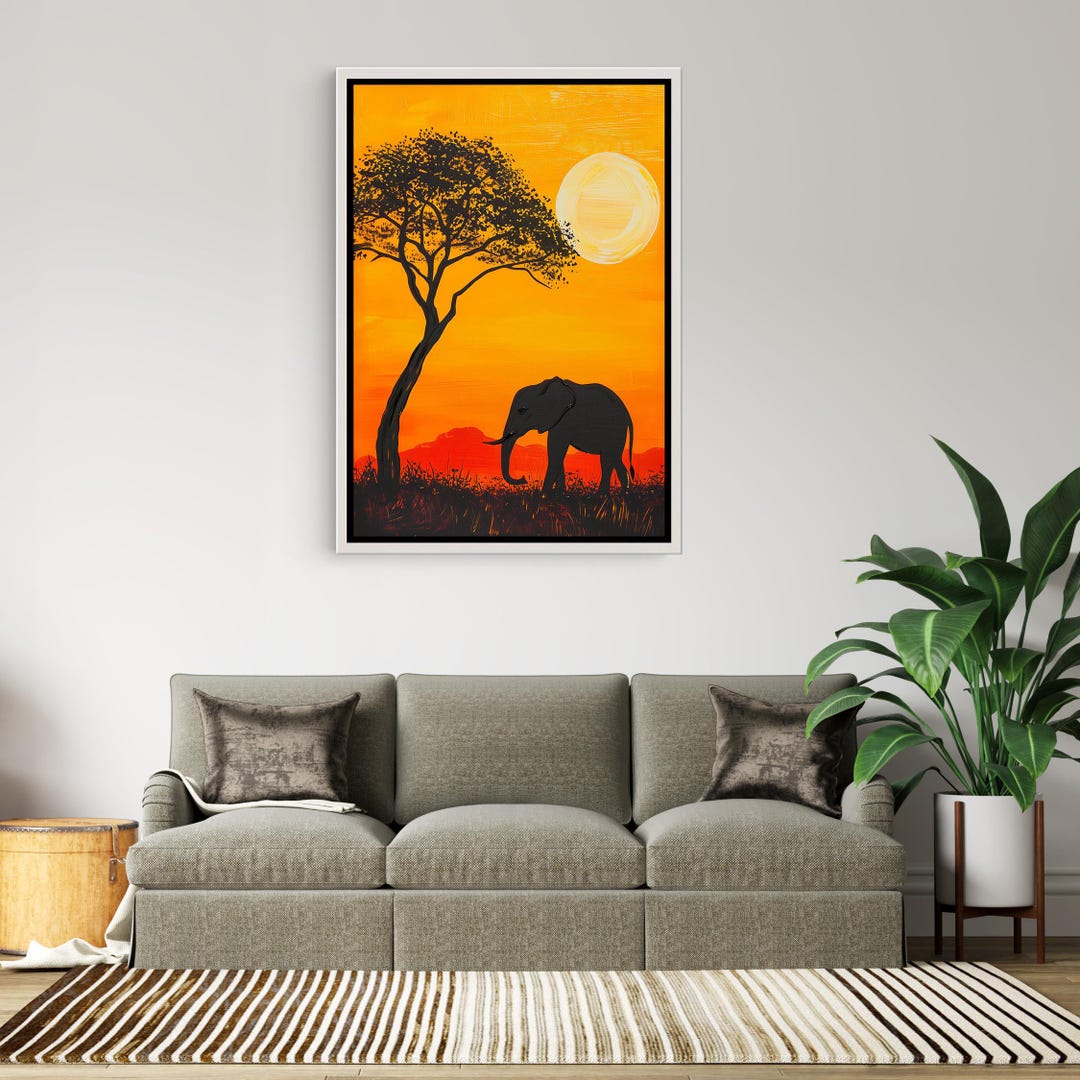 African Elephant Sunset Canvas – Wildlife Silhouette Wall Art - Etsy