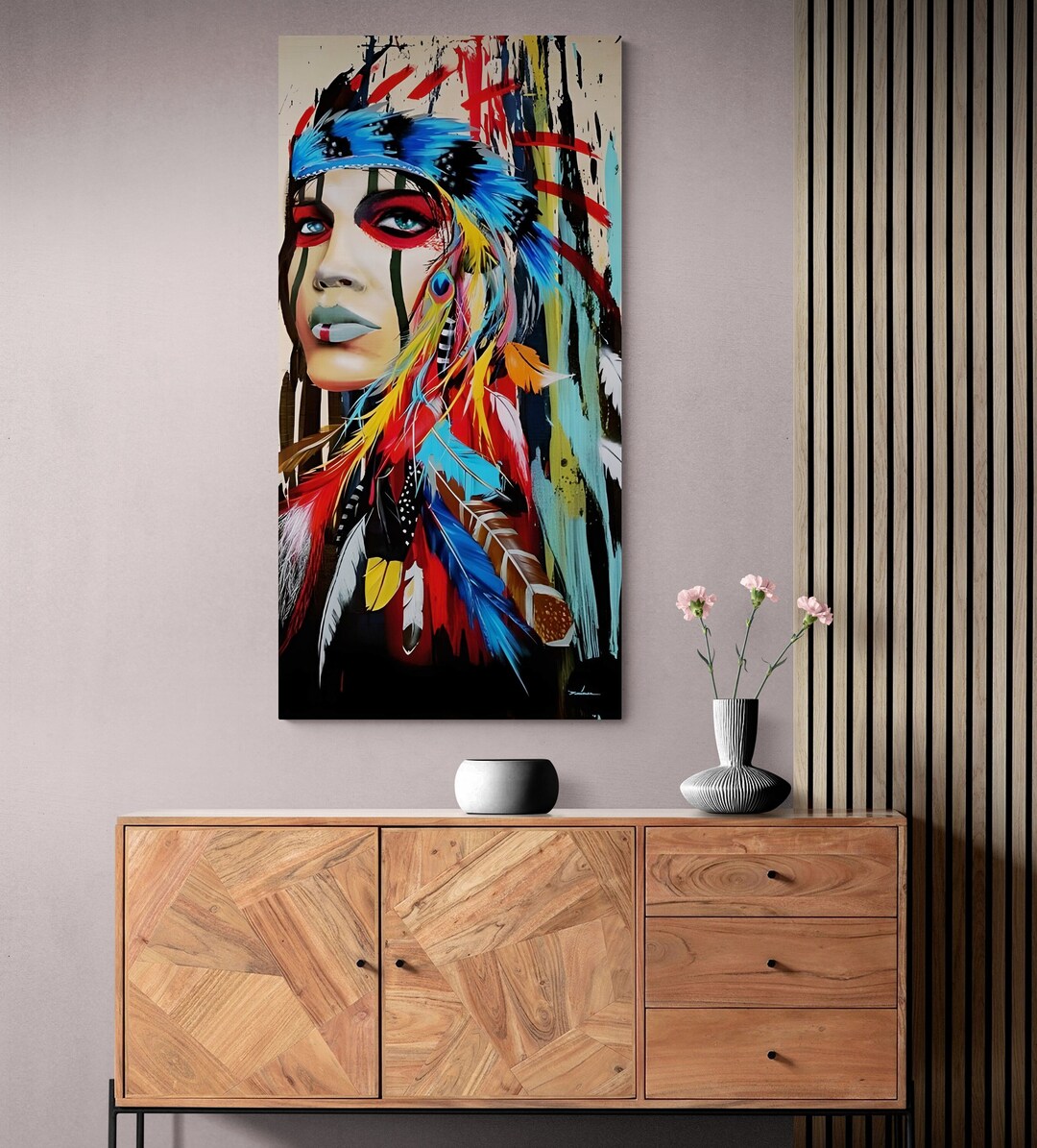 Native American Woman Canvas, Beauty in Color Poster, Woman Canvas Wall ...