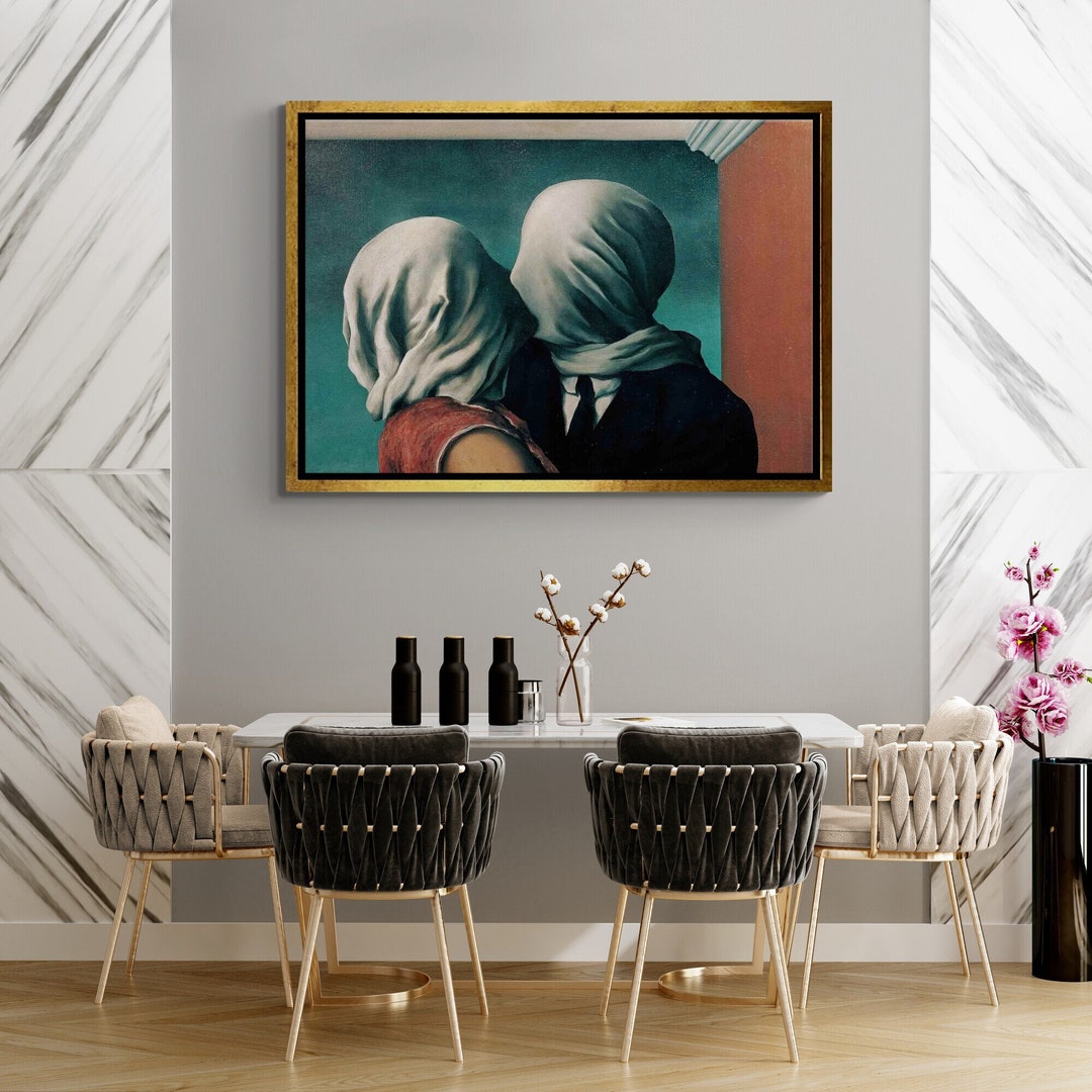 Rene Magritte the Lovers Canvas, Couple Kiss Framed Canvas, Romantic ...