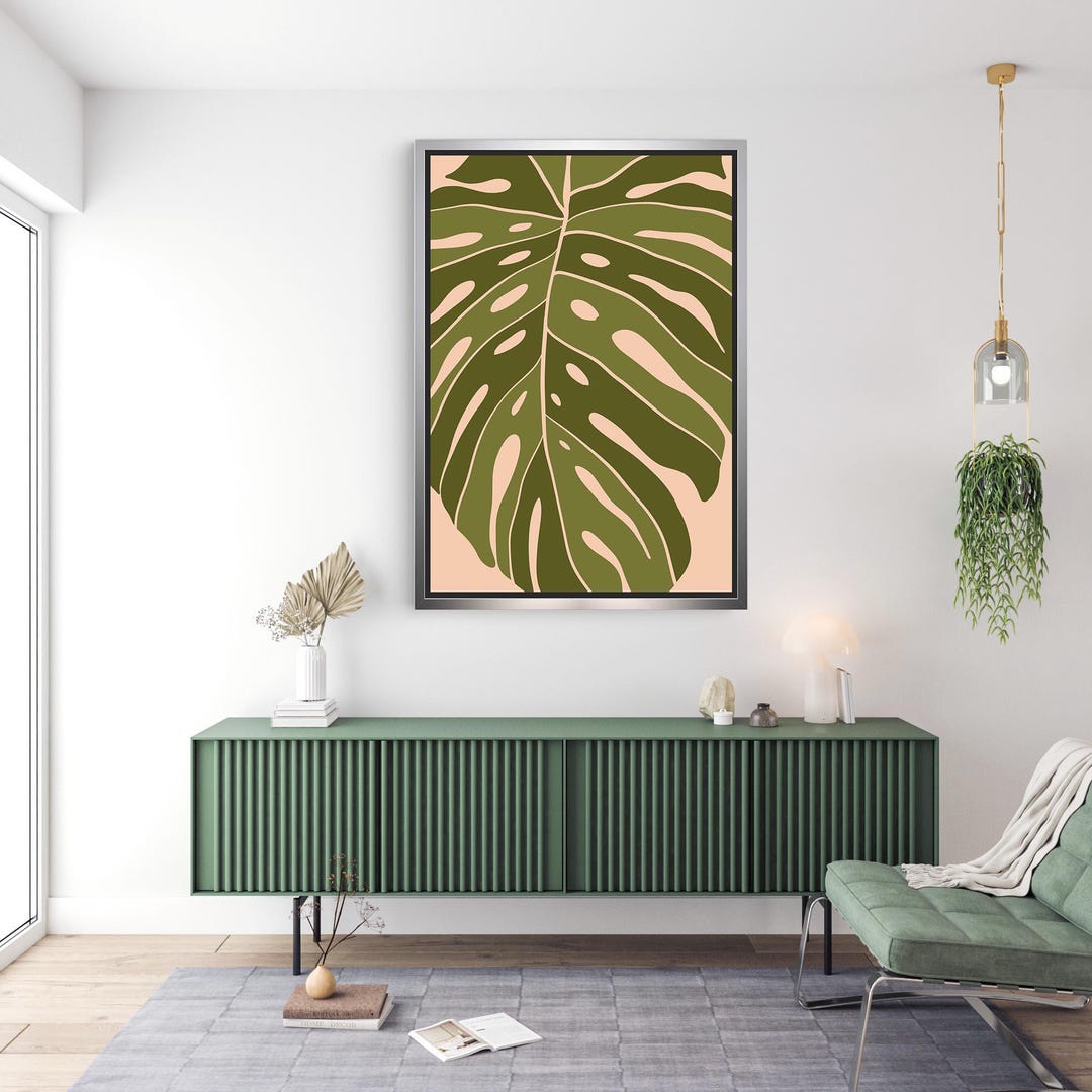 Large Monstera Leaf Canvas Wall Art - Minimalist Botanical Print in ...