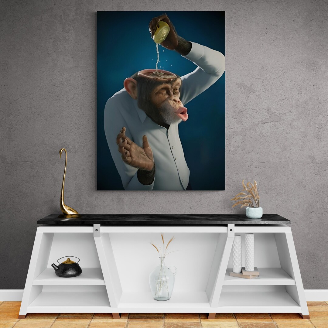 Fun Monkey Canvas, Funny Wall Art, Brainless Monkey Art, Shirt Animal ...