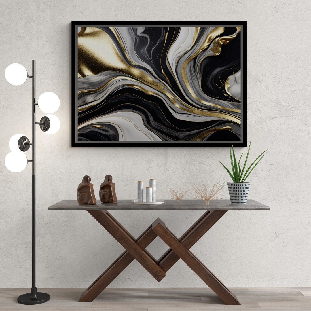 Gold and Silver Canvas, Marble Pattern Wall Art, Abstract Canvas ...