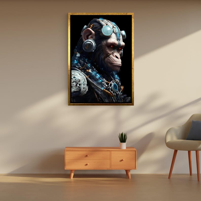 Cyberpunk Monkey Canvas Art – Neon Cyborg Chimp, Sci-fi Decor - Etsy