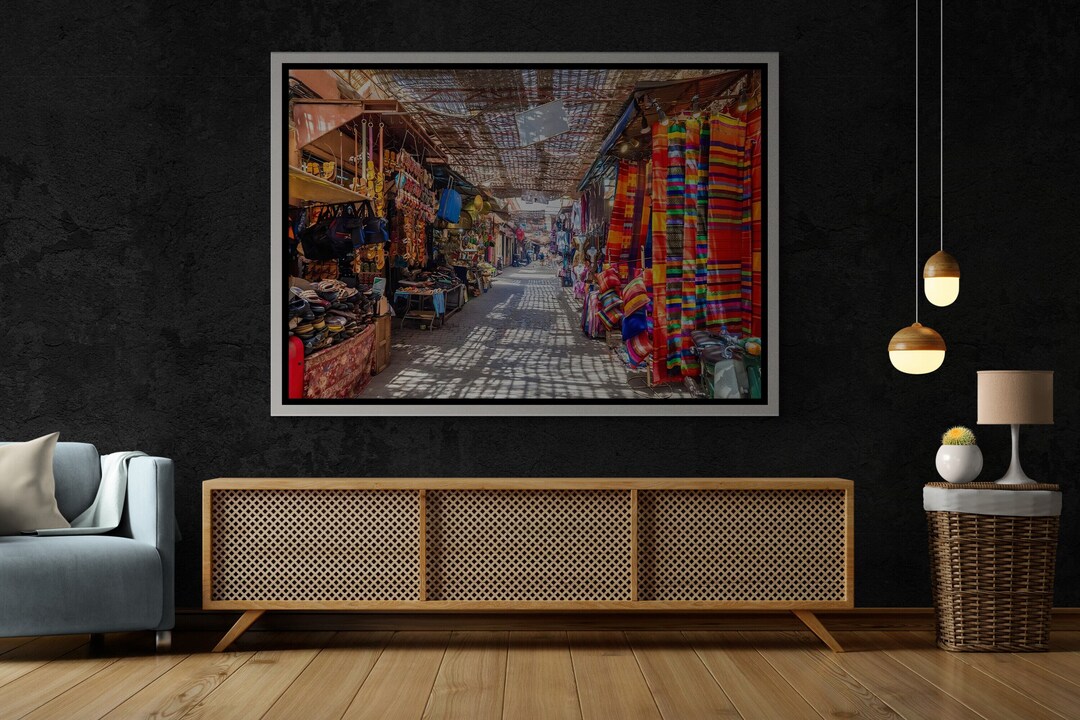 Old Medina Marrakech Canvas, Bazaar Framed Canvas, Landscape Wall Art ...