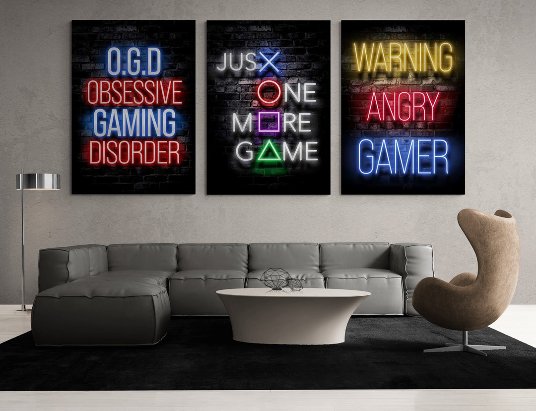 Warning Angry Gamer Canvas, Gamer Wall Art, Set of 3 Wall Art, Modern ...
