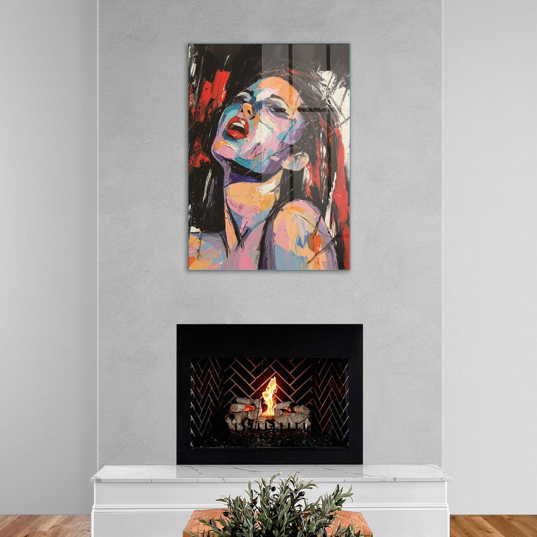 Glass Wall Art, Woman Painting Wall Art, Tempered Glass Art, Wall ...