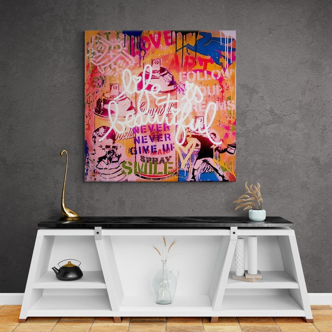 Banksy Life is Beautiful Wall Art, Banksy Graffiti Canvas, Life is ...