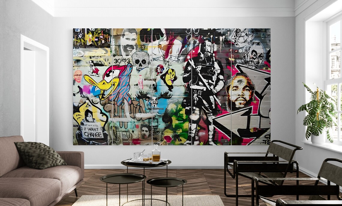 Banksy Canvas Colourful Mixed Graffiti Street Graffiti - Etsy