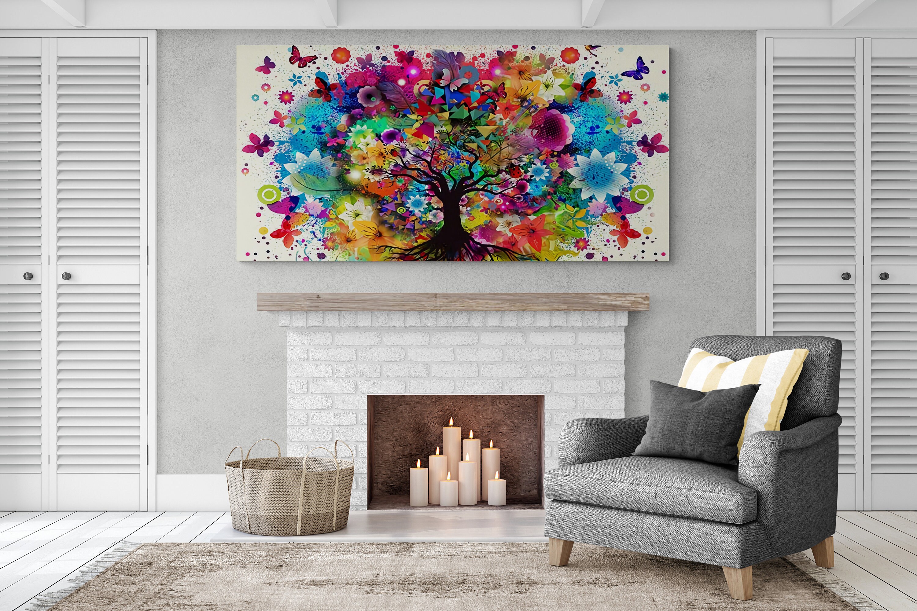 Mixed Color Wall Art Colurful Canvas Art Butterfly and Tree - Etsy