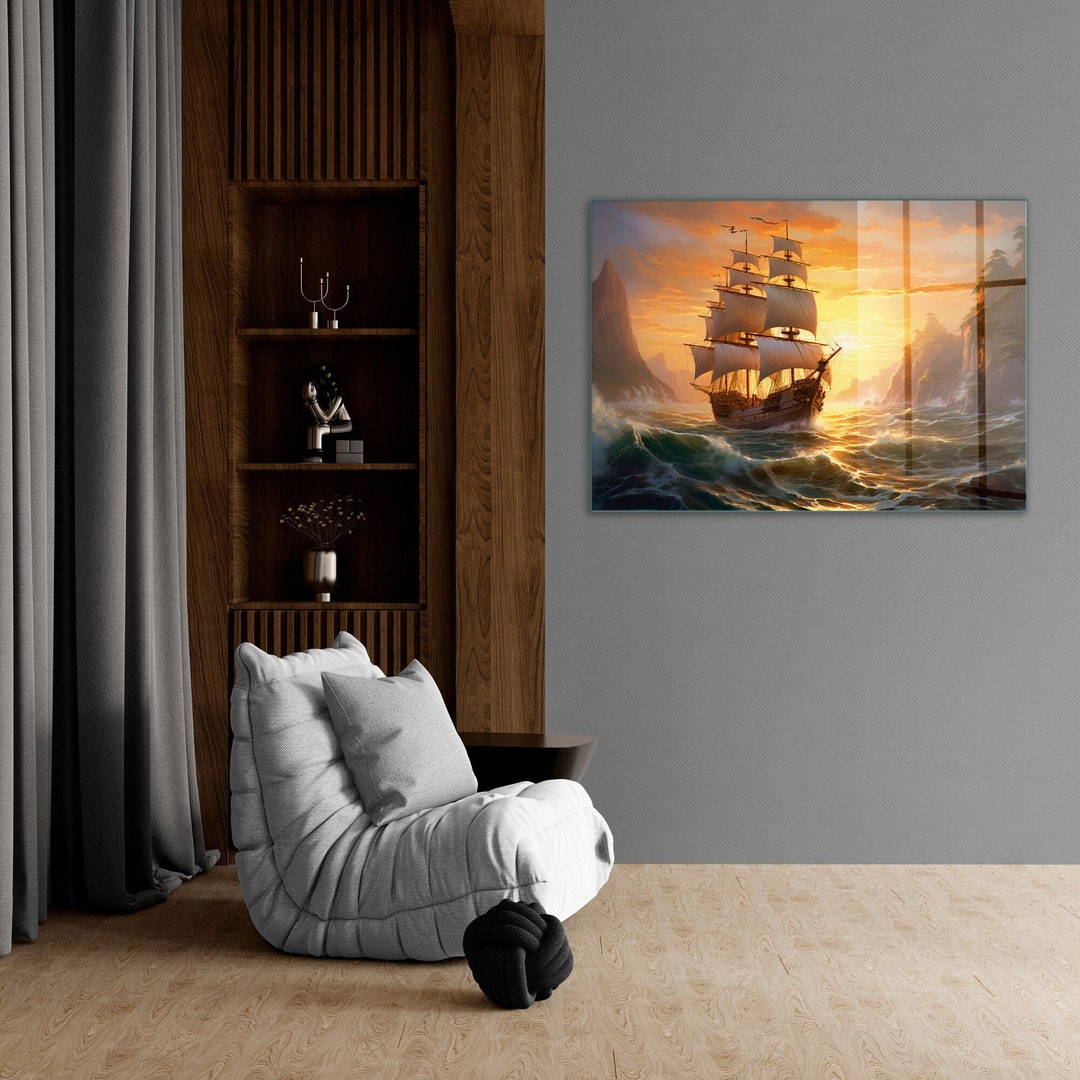 Glass Wall Art Sailing Ship Wall Art Tempered Glass Wall Art Wall