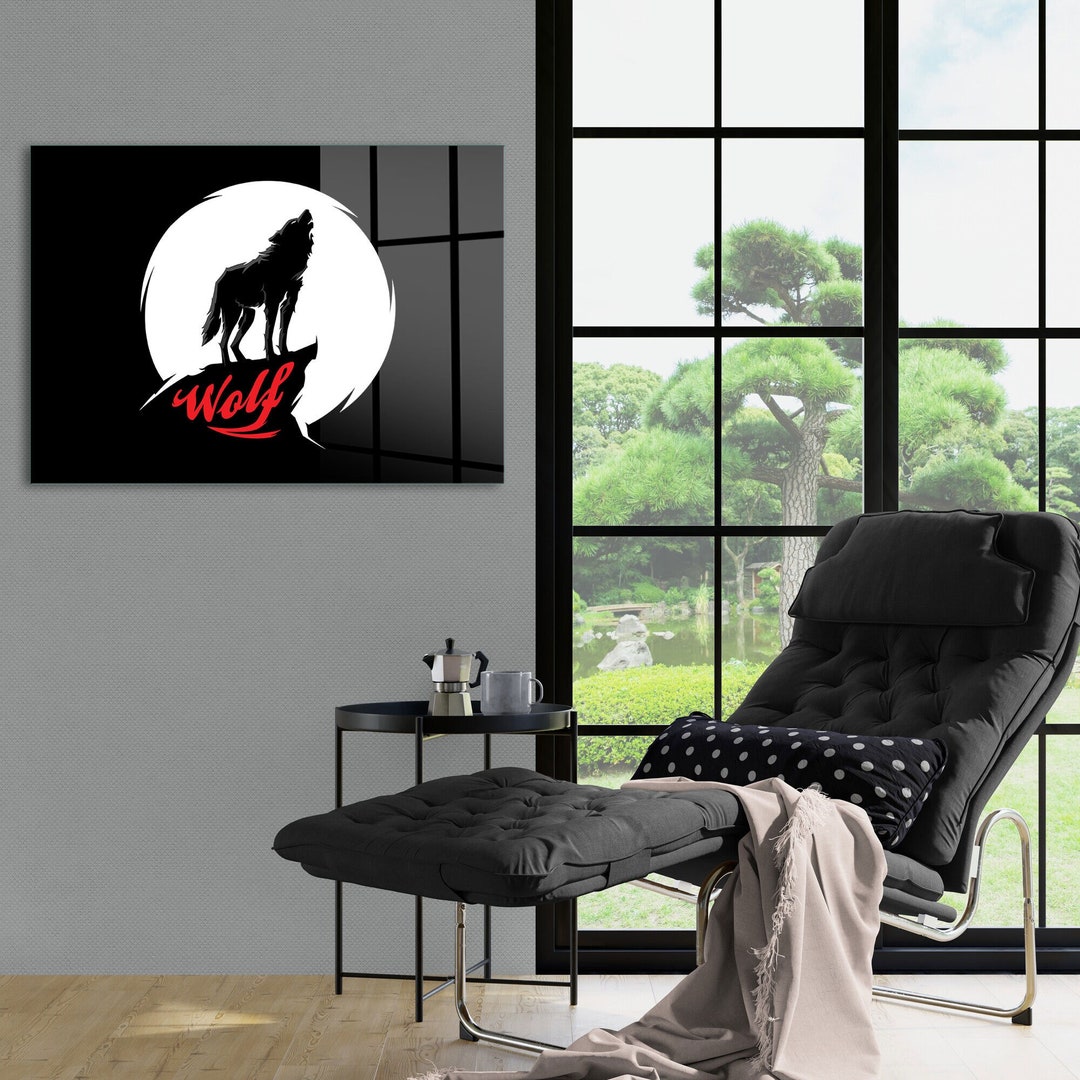 Glass Wall Art, Wolf Silhouette Wall Art, Tempered Glass Wall Art ...