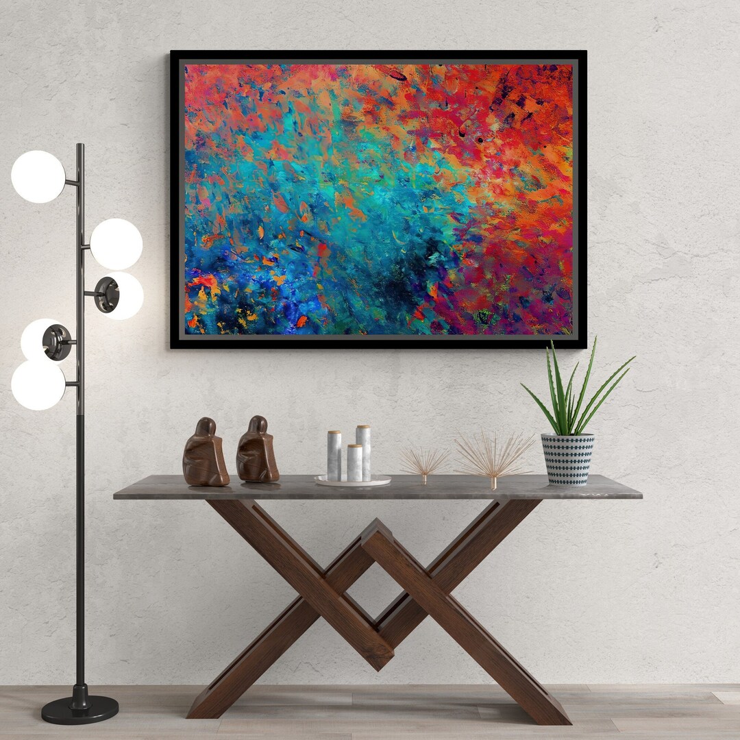 Red Blue Wall Art, Red Blue Framed Canvas, Modern Colorful Canvas ...