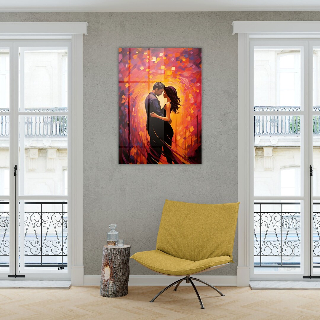 Glass Wall Art, Romantic Hugging Wall Art, Tempered Glass Wall Art ...