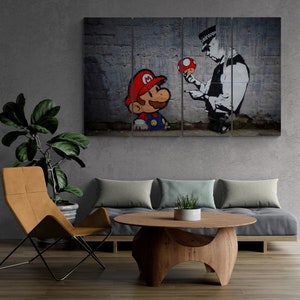 BANKSY Super Mario Wall Art, Super Mario Graffiti, Banksy Framed Canvas ...
