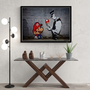 BANKSY Super Mario Wall Art, Super Mario Graffiti, Banksy Framed Canvas ...