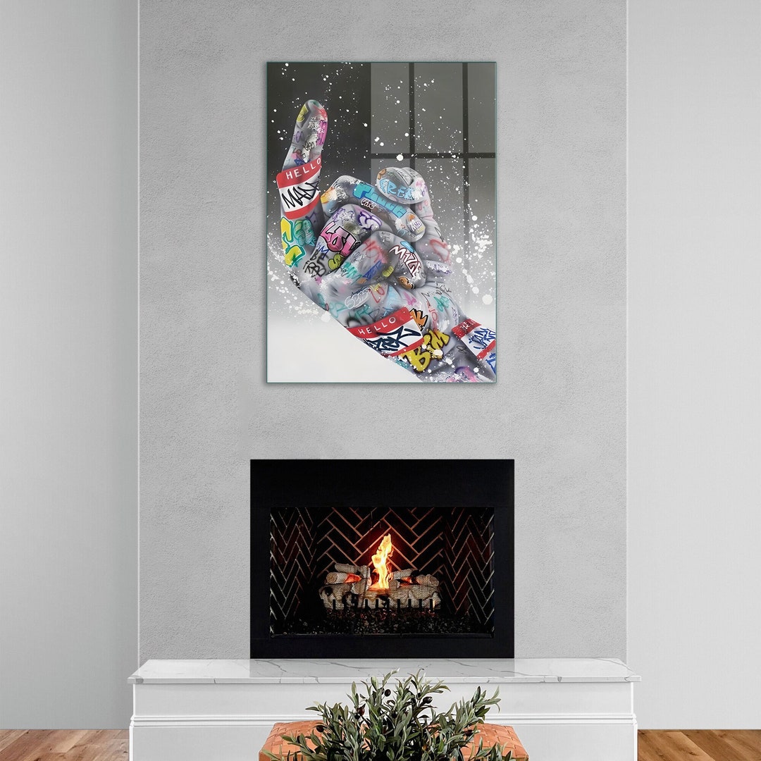 Tempered Glass Wall Art, Colourful Hand Wall Art, Glass Wall Art, Large ...