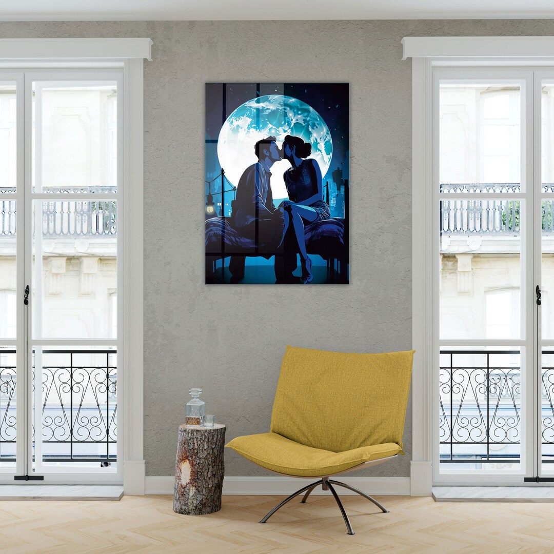 Tempered Glass Wall Art, Kissing Couple Wall Art, Glass Wall Art, Large ...
