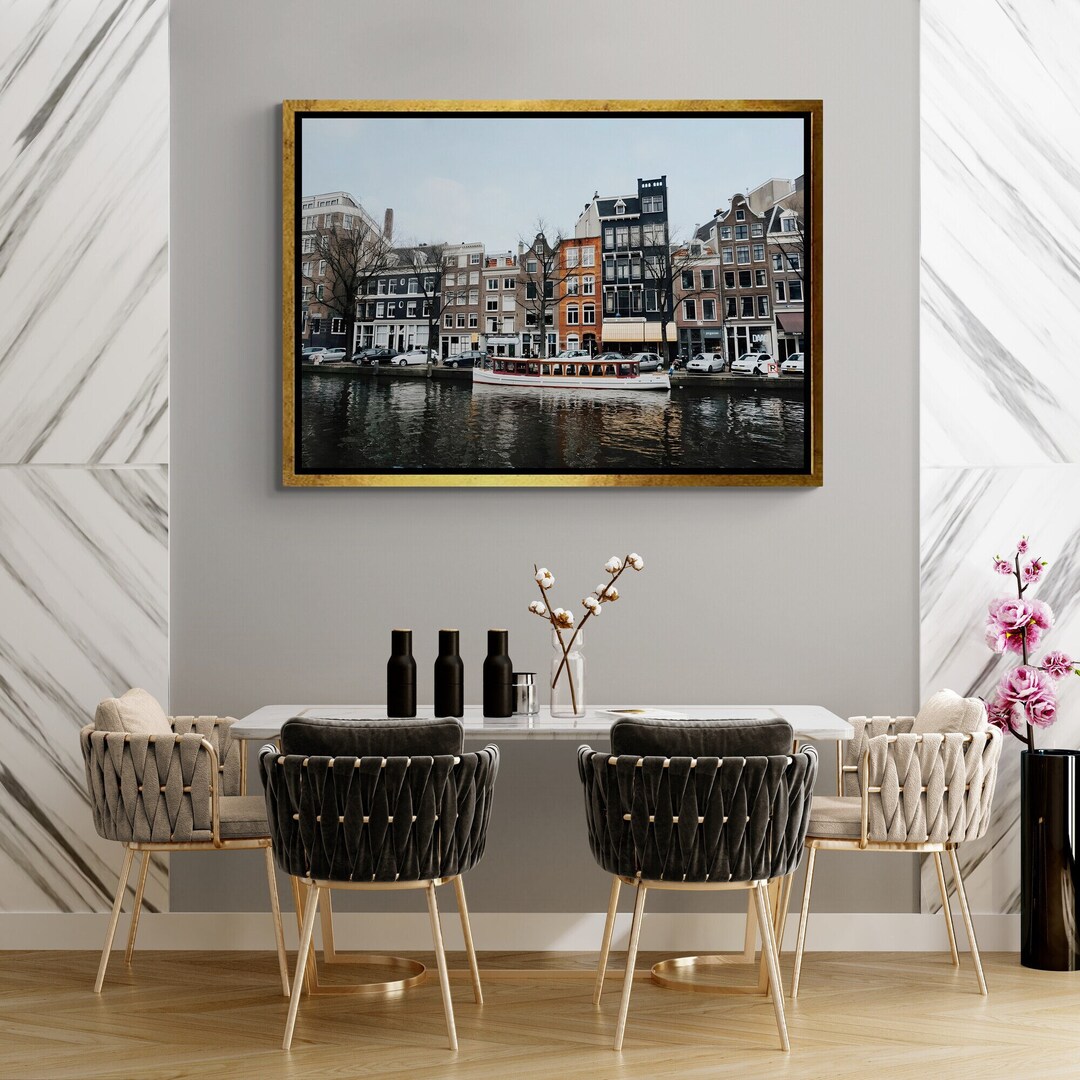 Canal House Wall Art, Amsterdam Framed Canvas, House Boats Canvas ...
