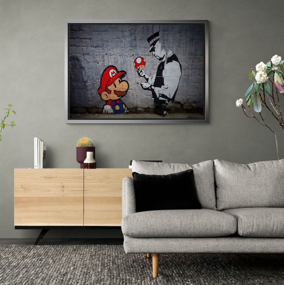 BANKSY Super Mario Wall Art, Super Mario Graffiti, Banksy Framed Canvas ...