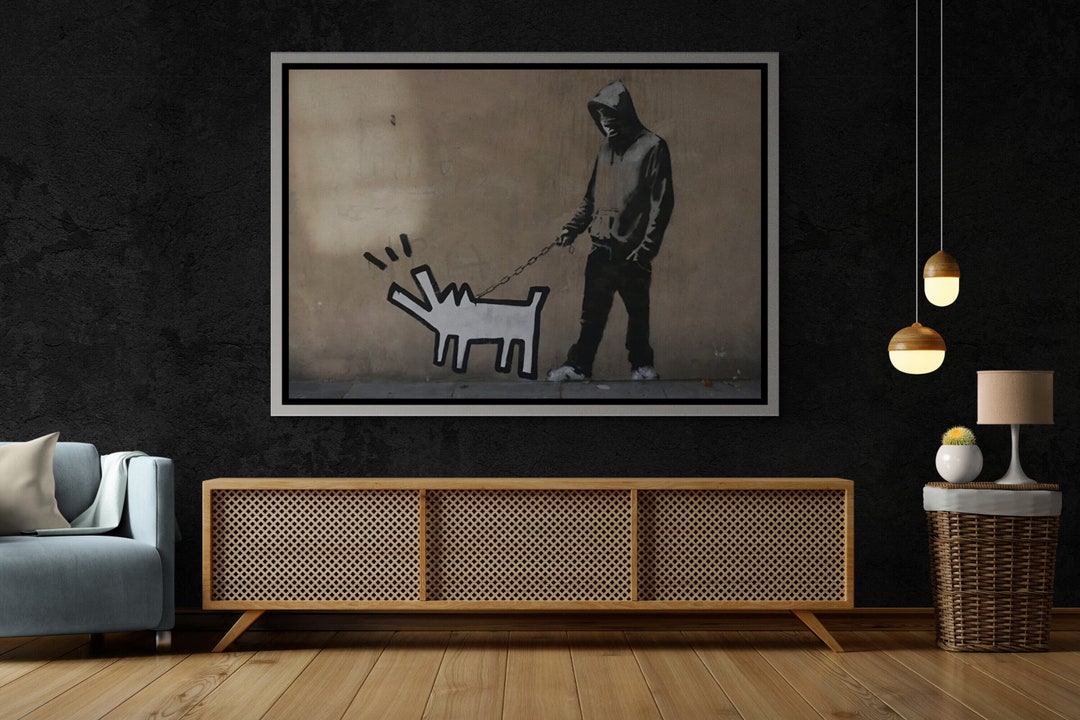 BANKSY Barking Dog Canvas, Barking Dog Framed Canvas, Dog Wall Art, Dog ...