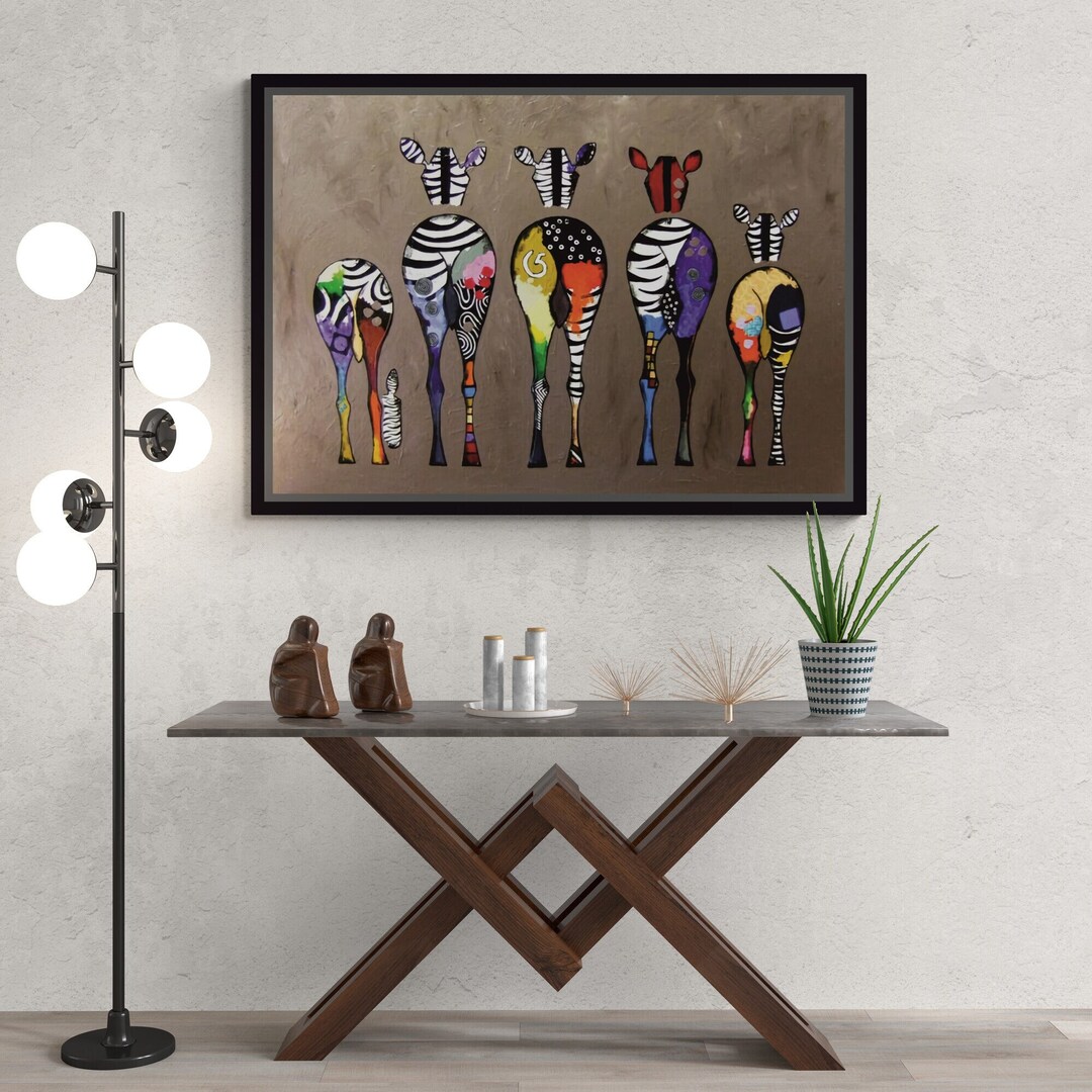 BANKSY Zebra Family Graffiti Canvas, Colorful Zebras Wall Art, Street ...
