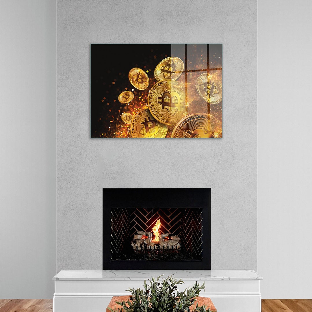 Tempered Glass Wall Art, Gold Bitcoin Wall Art, Glass Wall Art, Wall ...