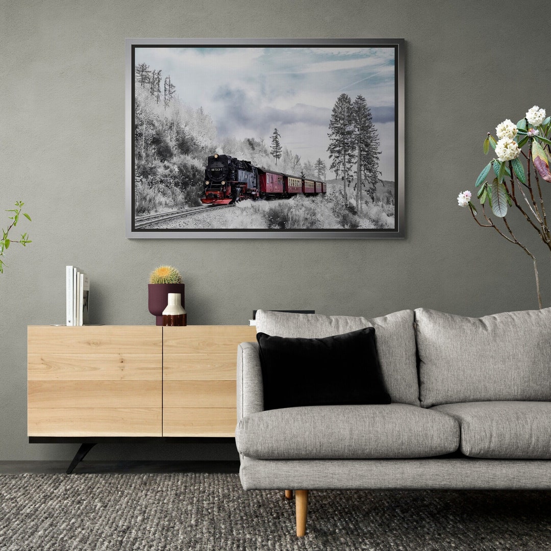 Train Wall Art, Winter Framed Canvas, Landscape Canvas, Train Canvas ...