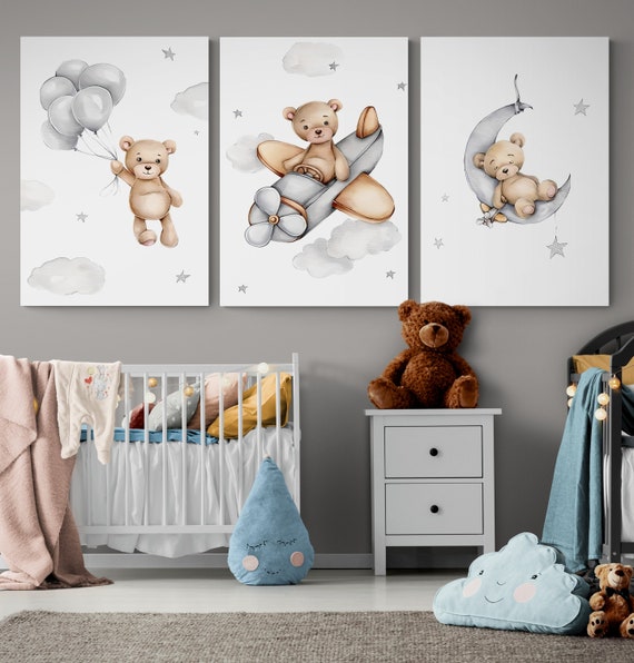 Set of 3 Teddy Bear Canvas Nursery Wall Art Nursery Wall Art - Etsy