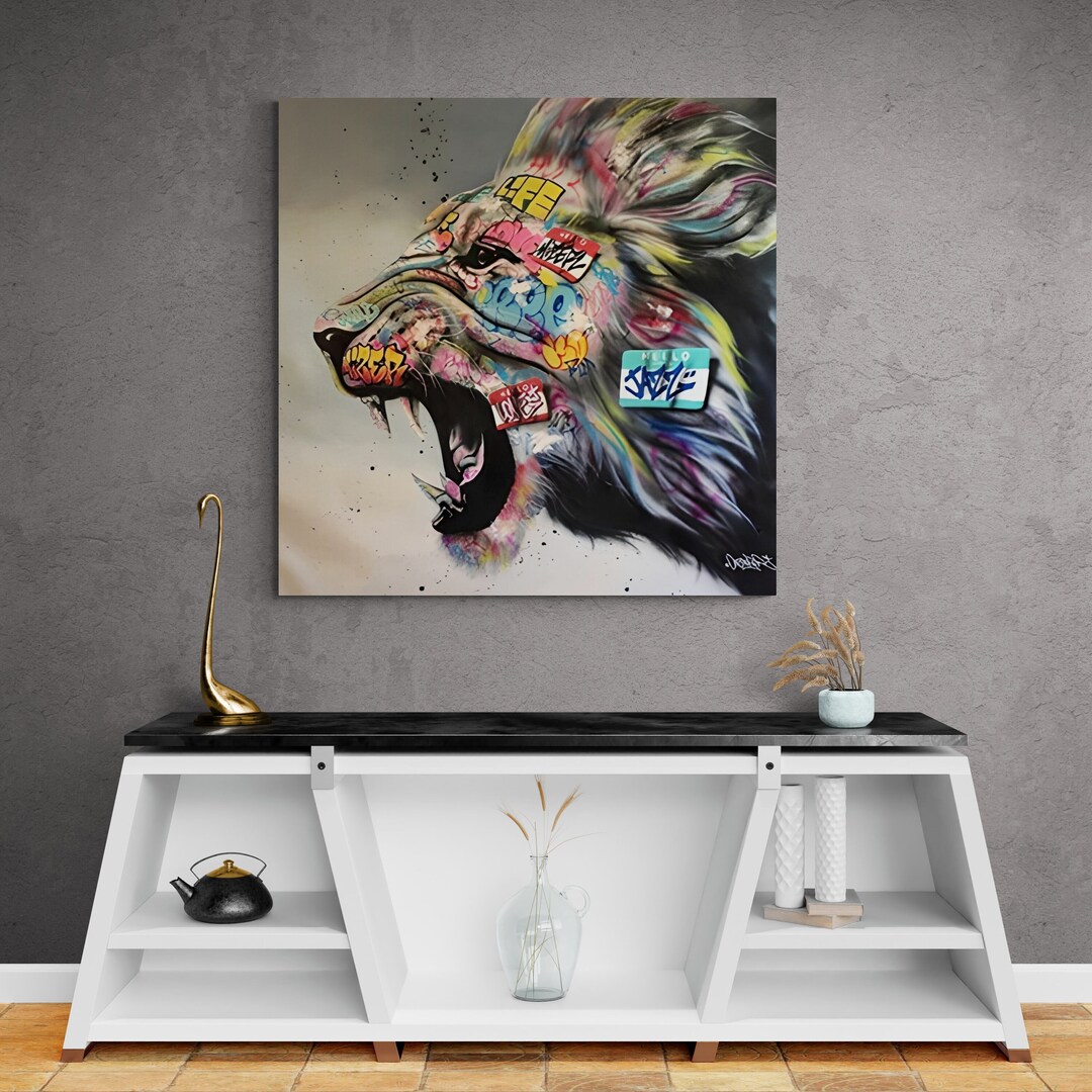Banksy Lion Graffiti Canvas Art, Wild Animal Mural - Etsy