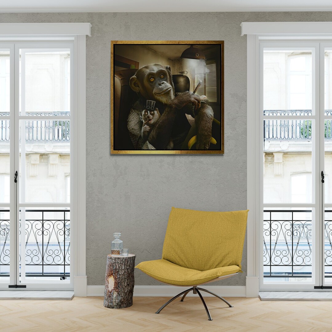 Cigar Smoking Monkey Wall Art, Smoking Monkey Framed Canvas, Boss ...