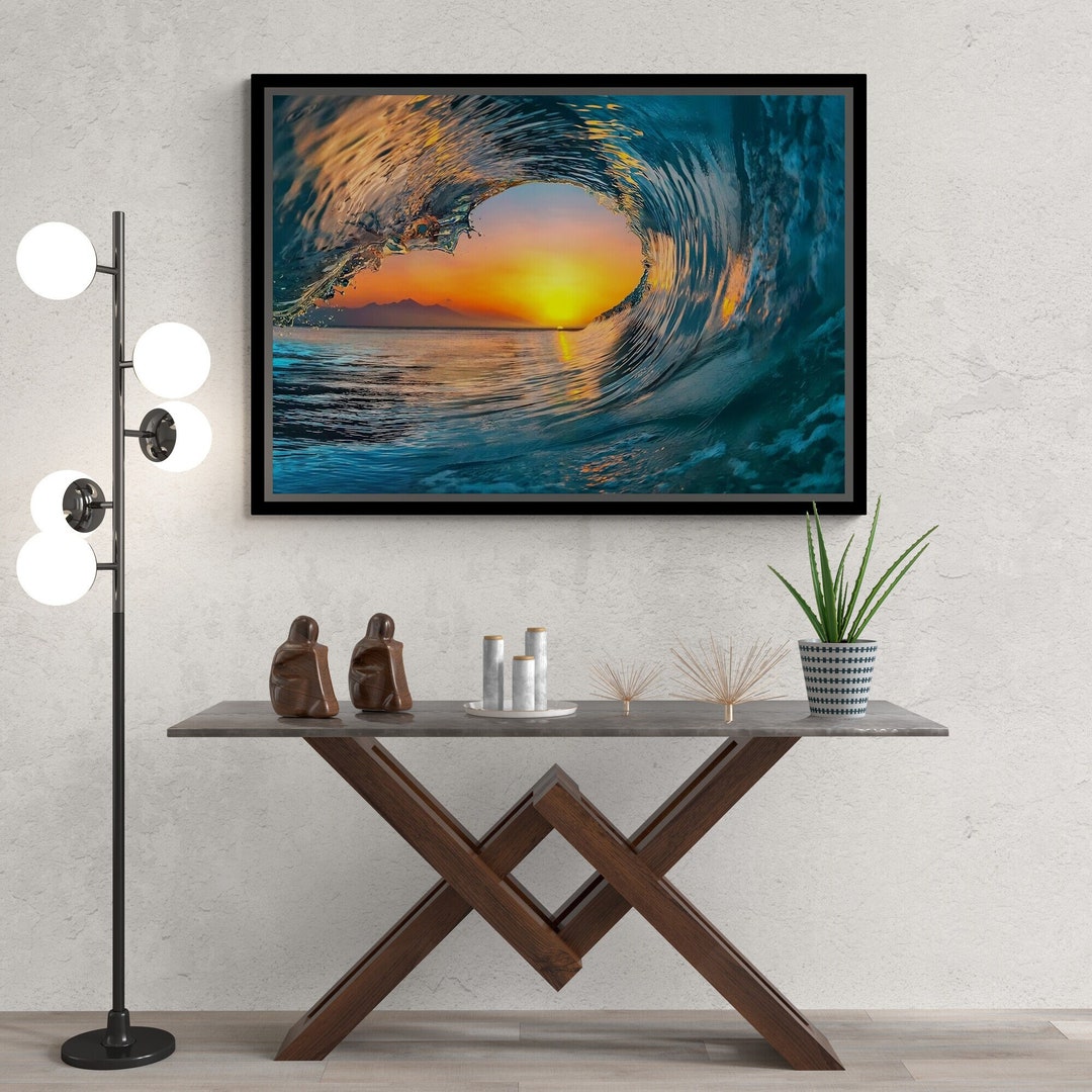 Splash Framed Canvas, Colorful Ocean Wave Canvas, Sea Wall Art, Surfer ...