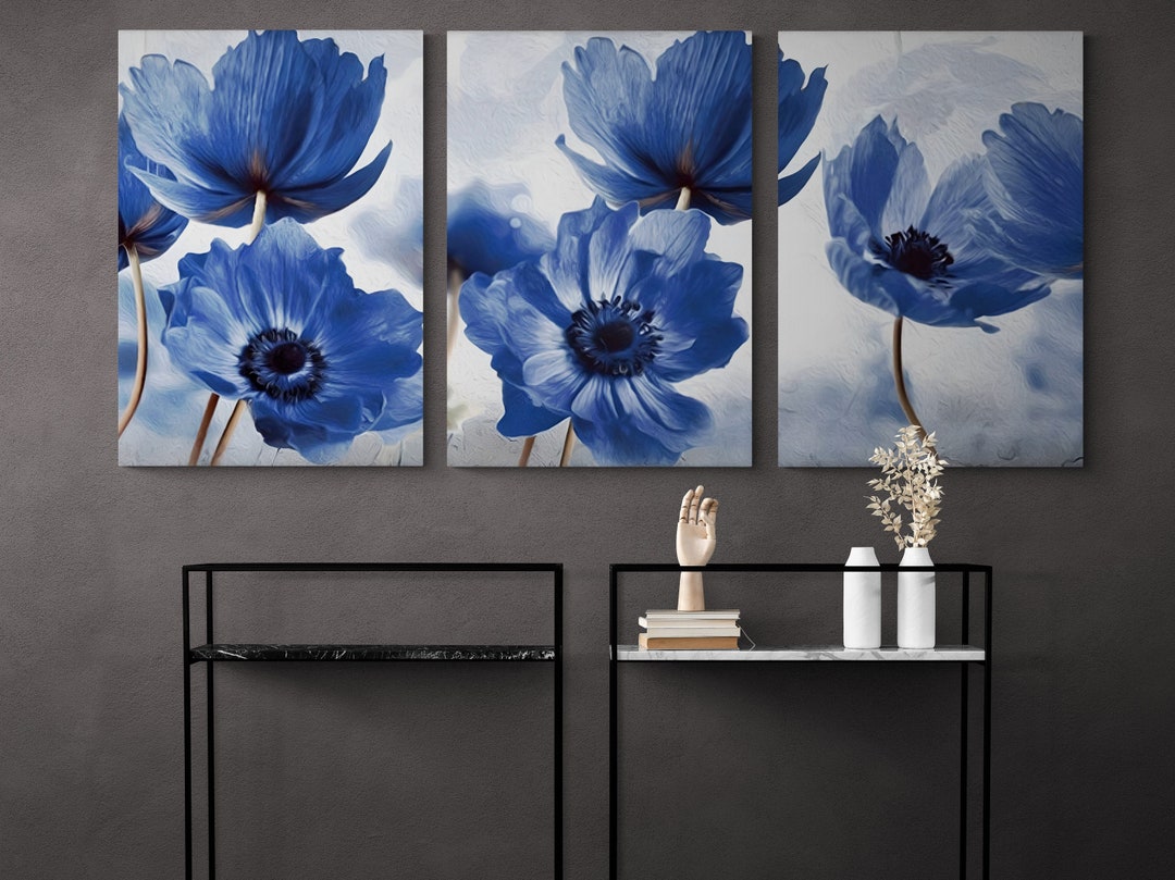 Blue Flowers Canvas, Abstract Flower Wall Art, Modern Canvas Art ...