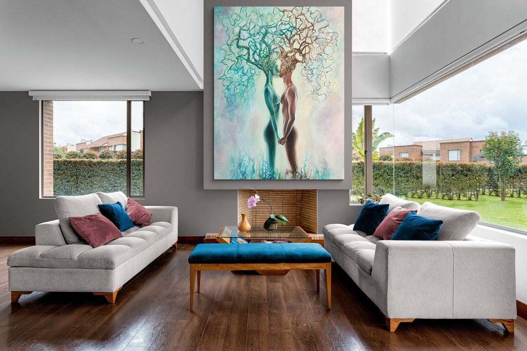 Tree Couple Canvas, Tree Wall Art, Couple Wall Art, Kissing Couple ...